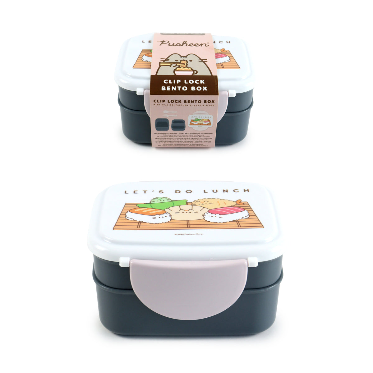 Pusheen the Cat Sushi Club Clip Lock Stacked Bento Lunch Box with Cutl ...